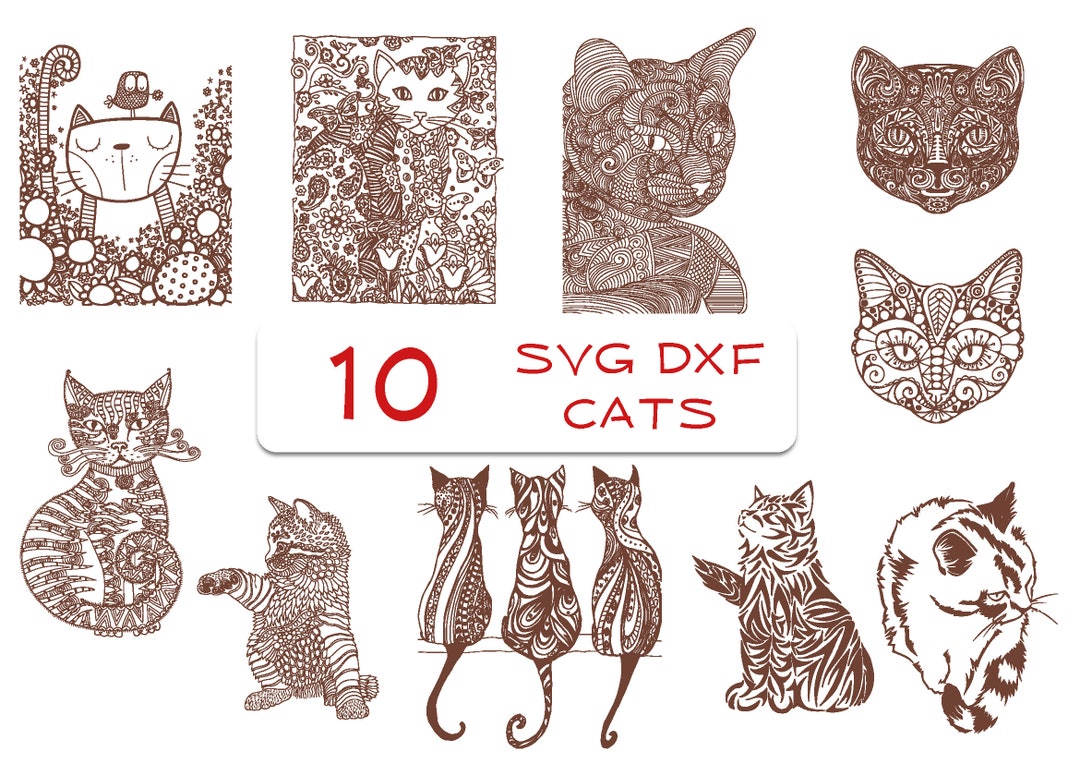 10 SVG DXF Cat Files for Laser Engrave Sublimation Print - Etsy