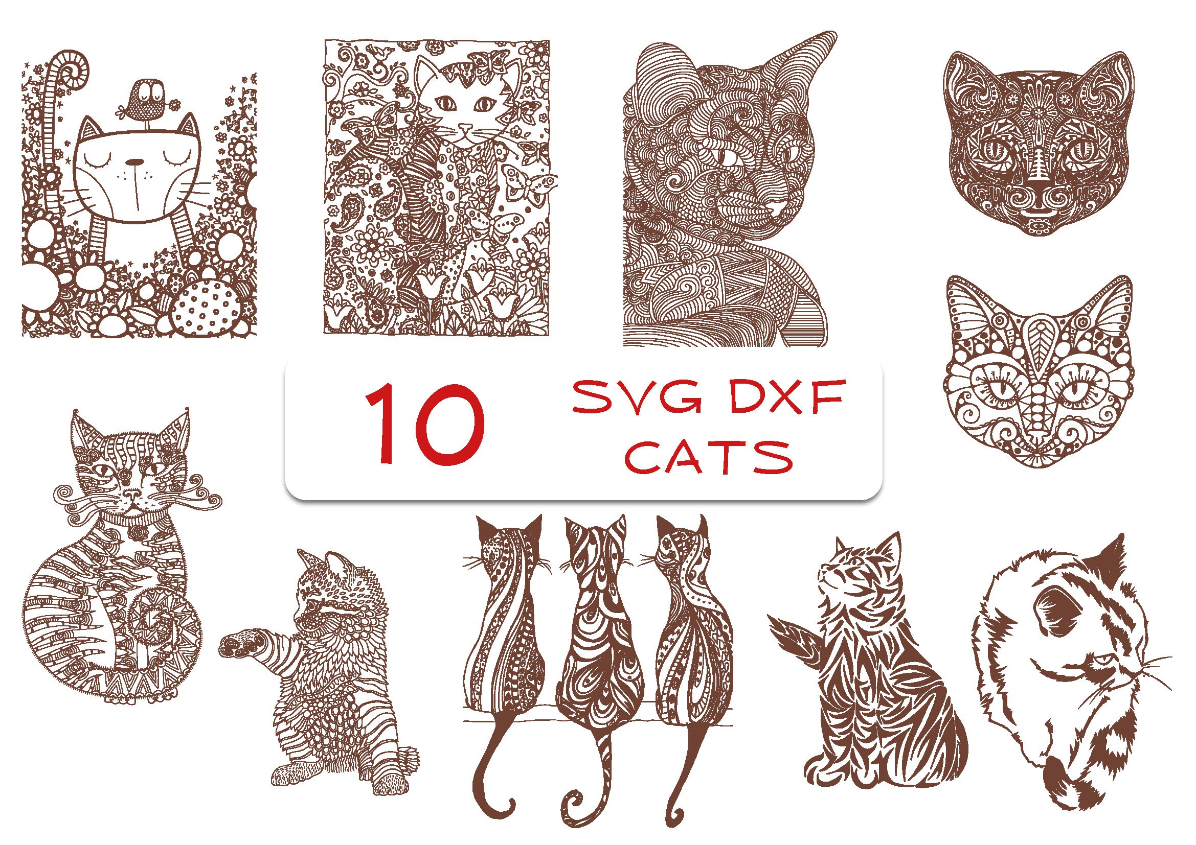 10 SVG DXF Cat Files for Laser Engrave Sublimation Print - Etsy