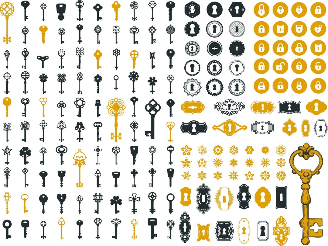 396 SVG Retro Key Designs Bundle Cnc Laser Cut Engrave Vector File ...