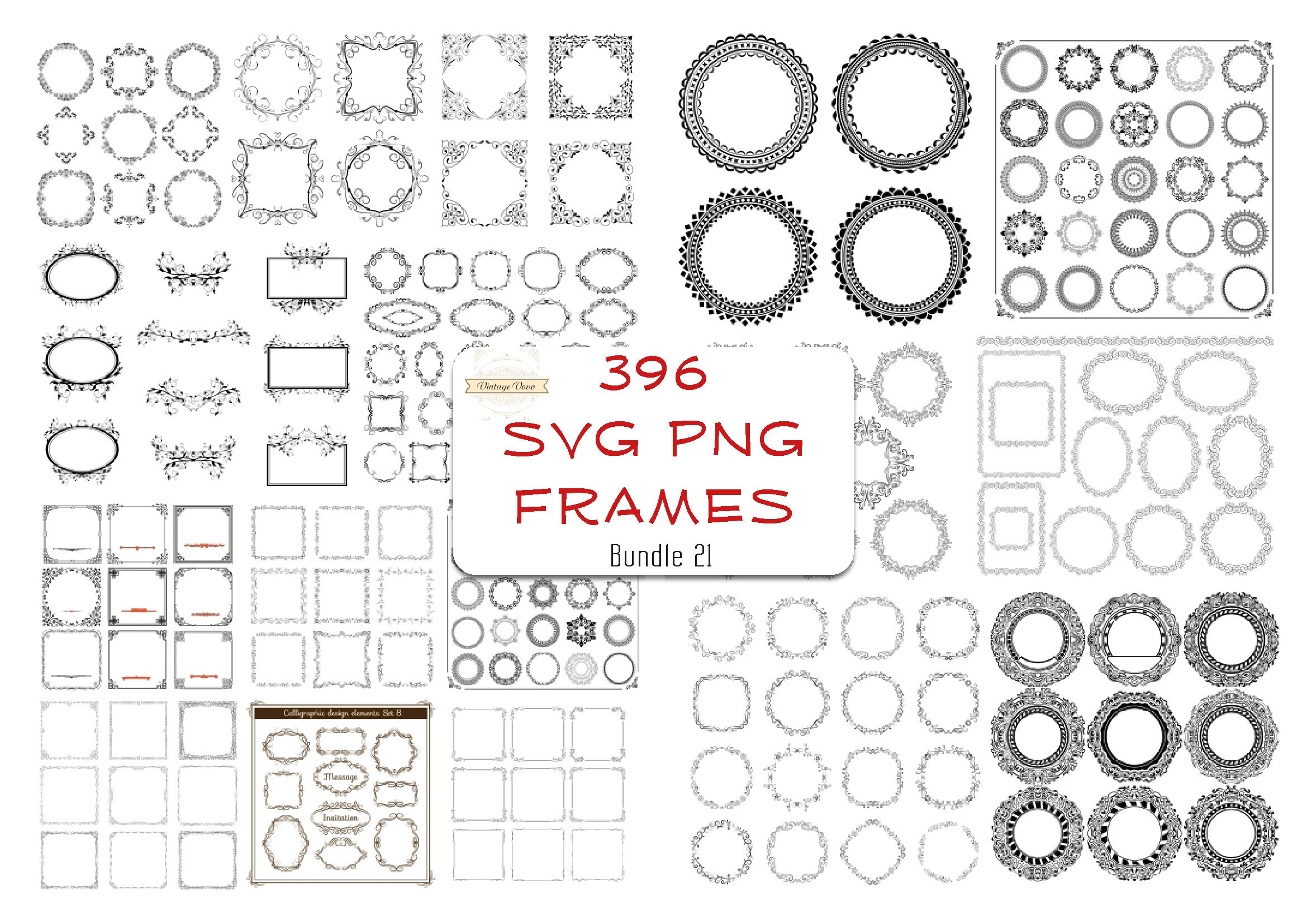 396 SVG PNG Elegant Frame Decorative Bundle Wedding Card - Etsy