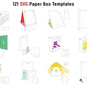 121 SVG Paper Box Laser Cut Template Bundle Cricut Silhouette Packaging ...