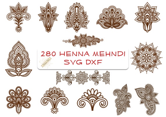 280 SVG DXF Henna Mehndi Tattoo Flower Mandala Bundle Art - Etsy UK