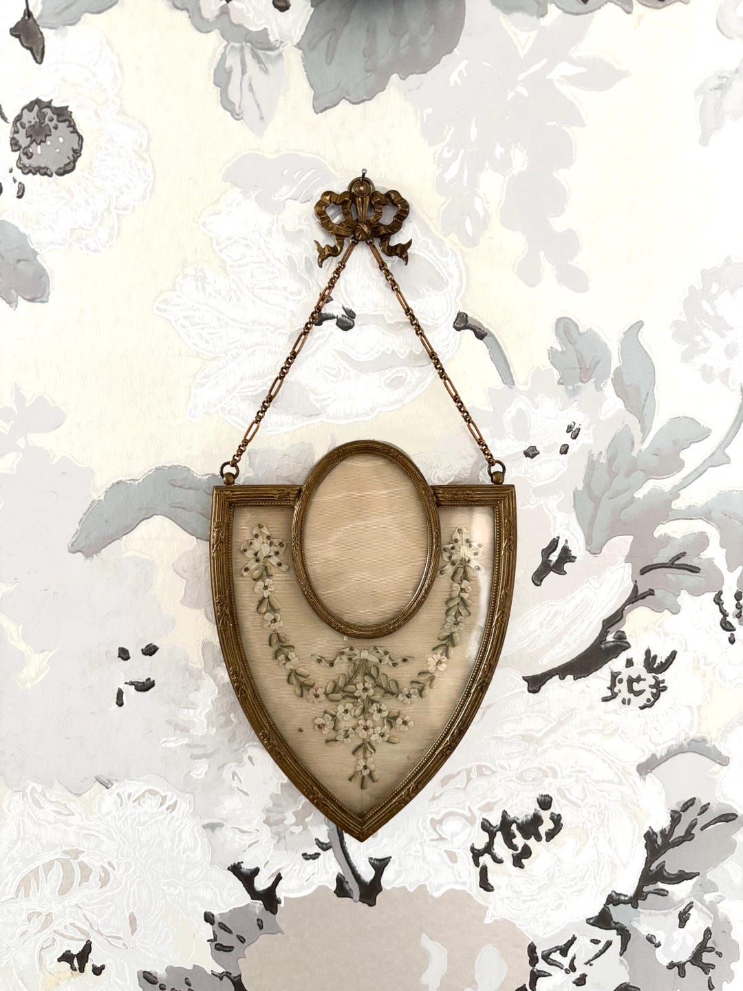 Antique French Hanging Picture Frame, C1890-1910 - Brass, Moiré ...