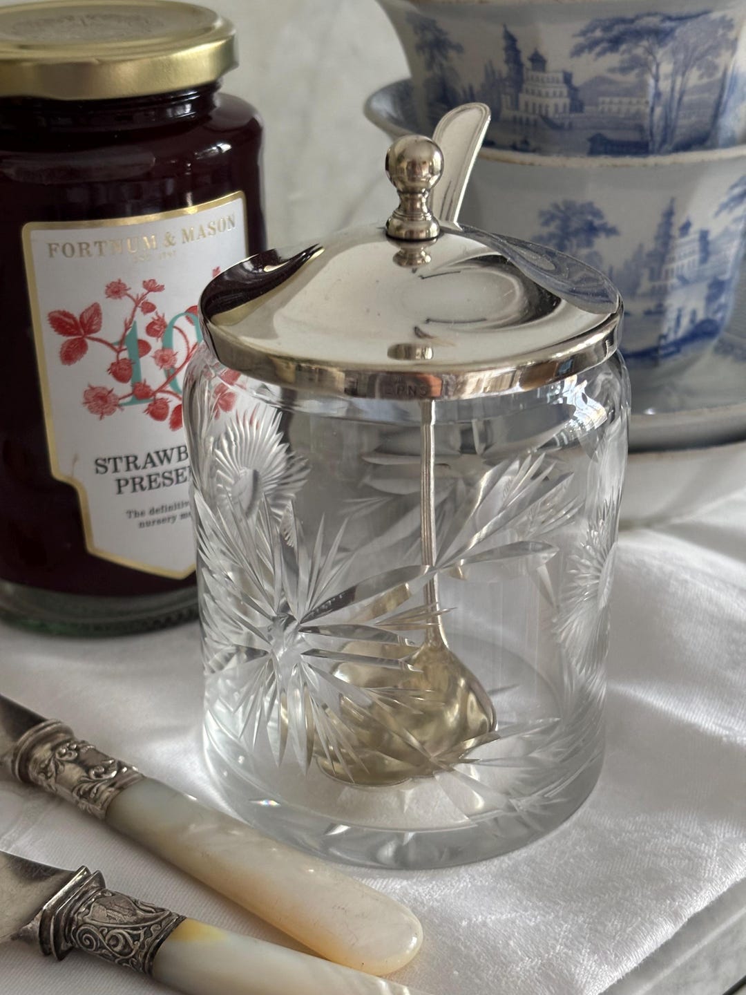 Crystal Jam / Condiment Jar With Silver Lid and Spoon - Etsy