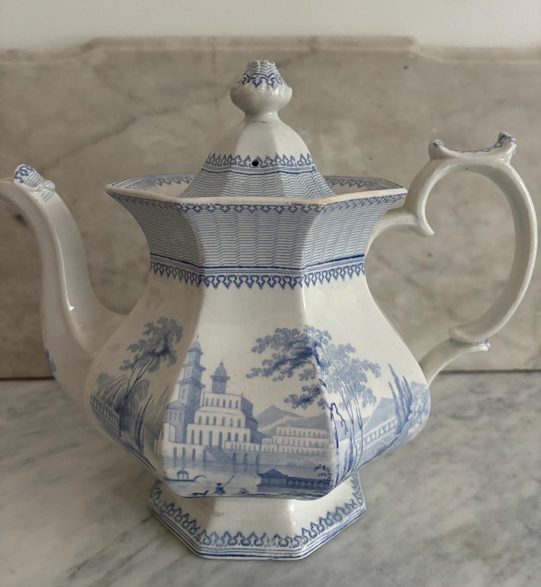 Antique Staffordshire Teapot, Blue and White Transferware, C.1844 - Etsy
