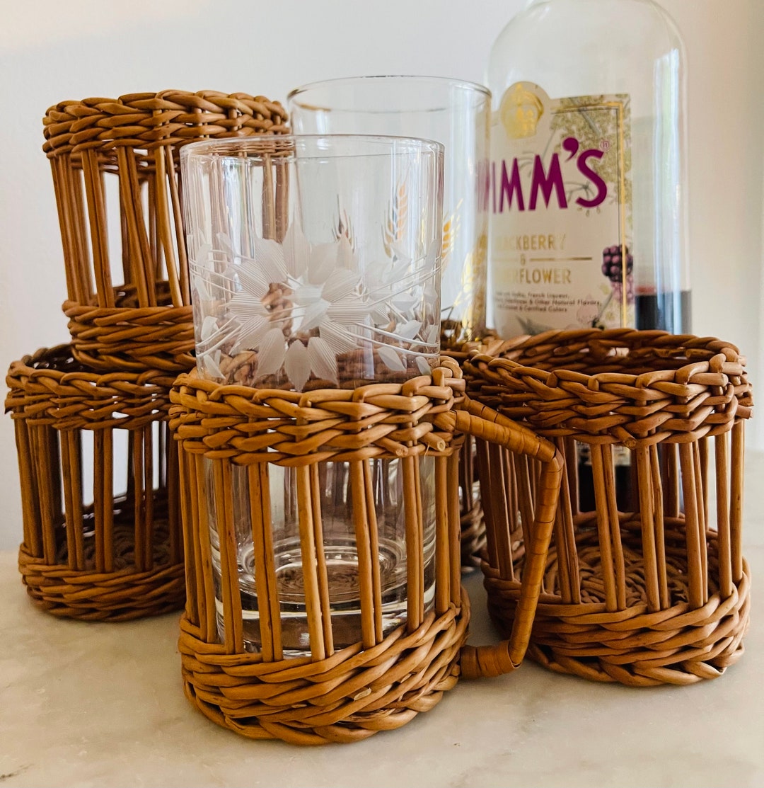 Vintage Wicker Glass Holders S/5 - Etsy