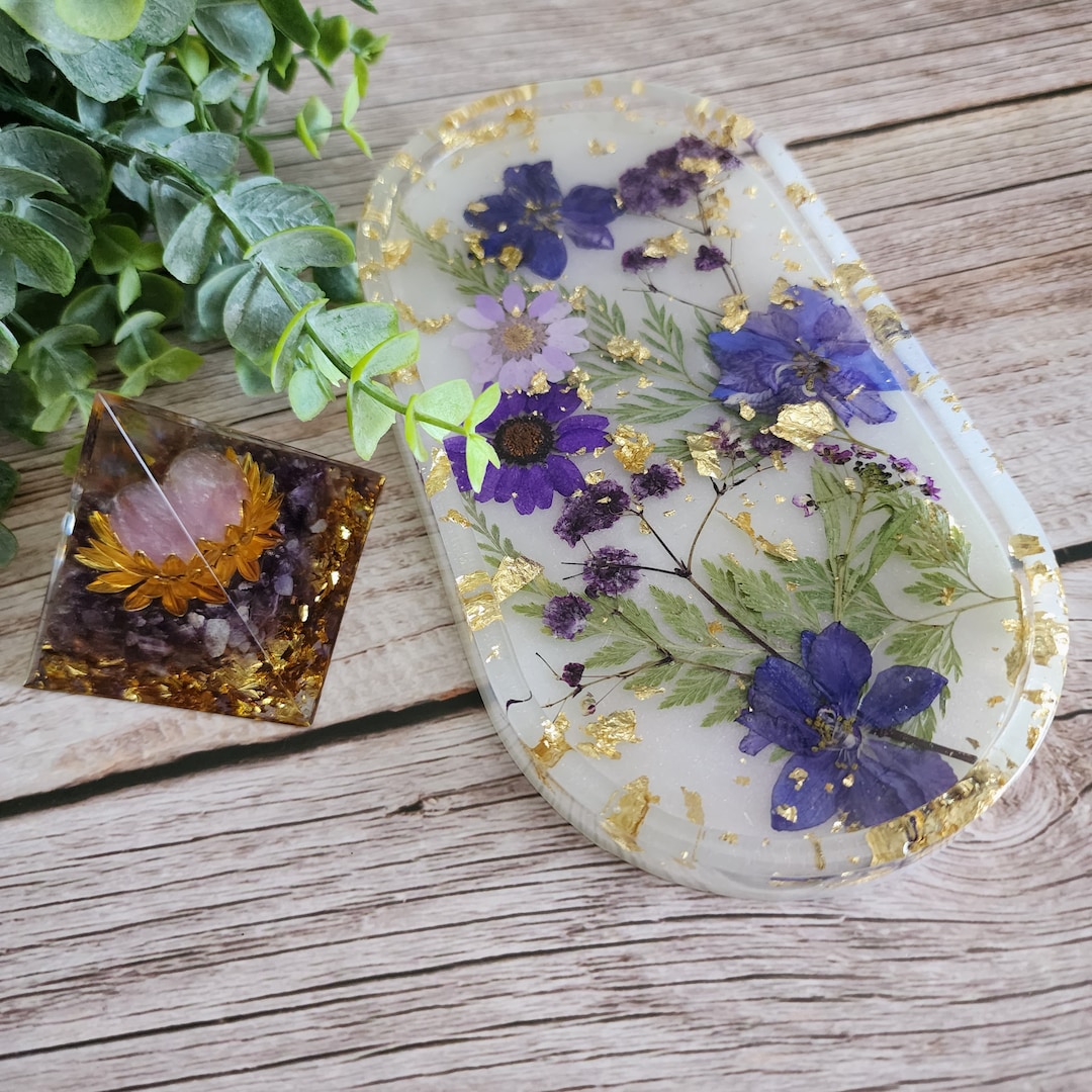 Pressed Floral Purple Wildflower Tray - Purple Trinket Tray - Purple ...