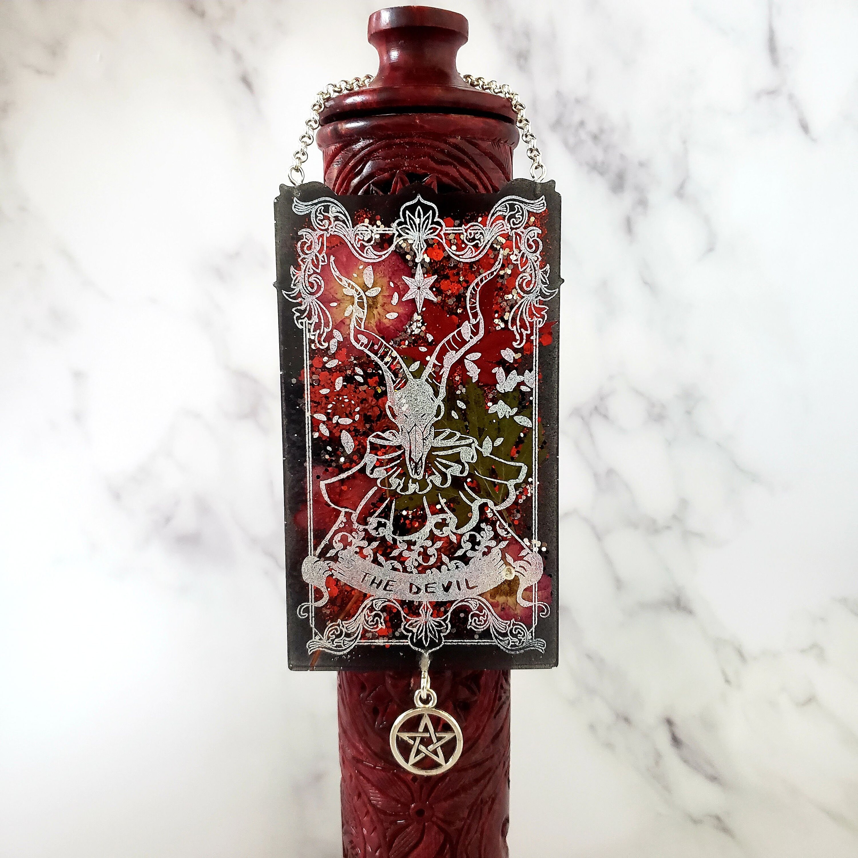 THE DEVIL Holographic Tarot Card Red Flowers Mystical Tarot - Etsy