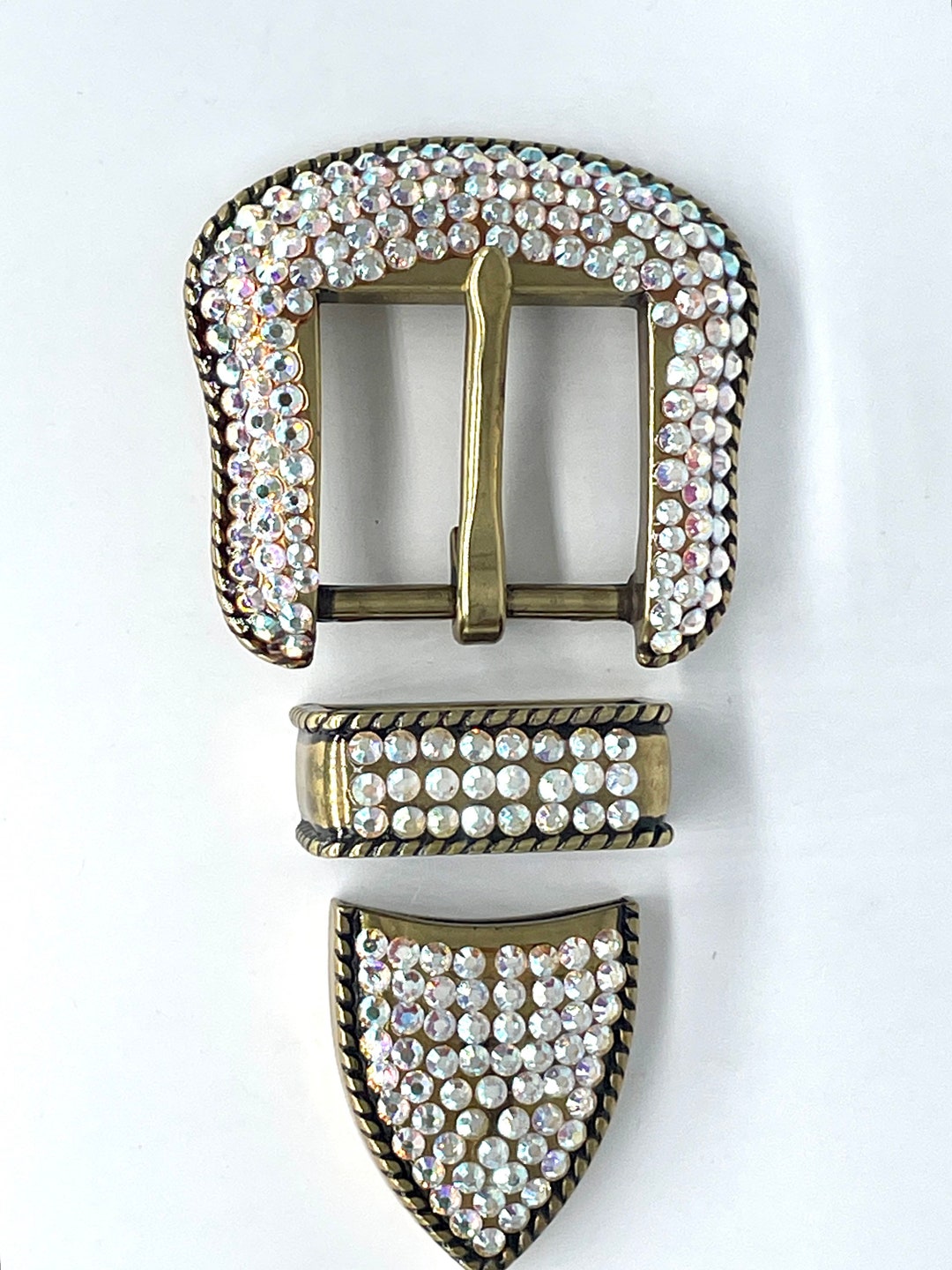 Swarovski Crystal Three Piece Belt Buckle Set Gold Tone - Etsy