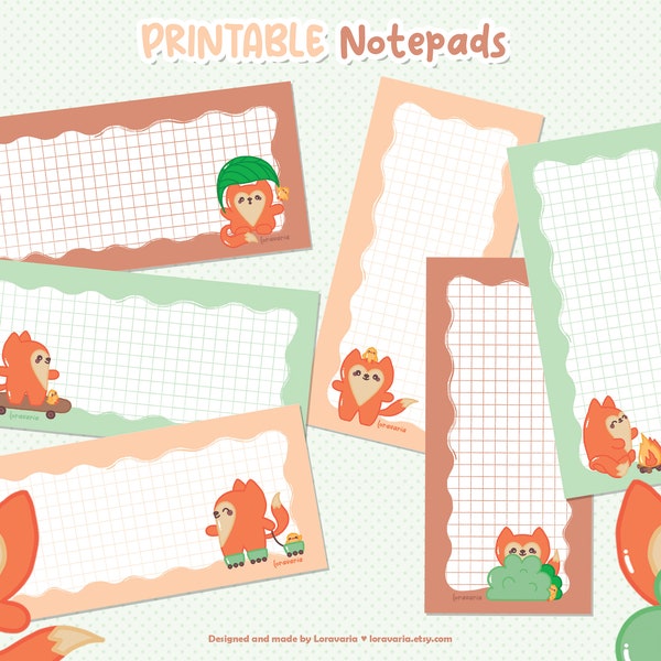 Printable Fox Notepads, Fox Themed Pdf to Download, Digital Fox Memo ...
