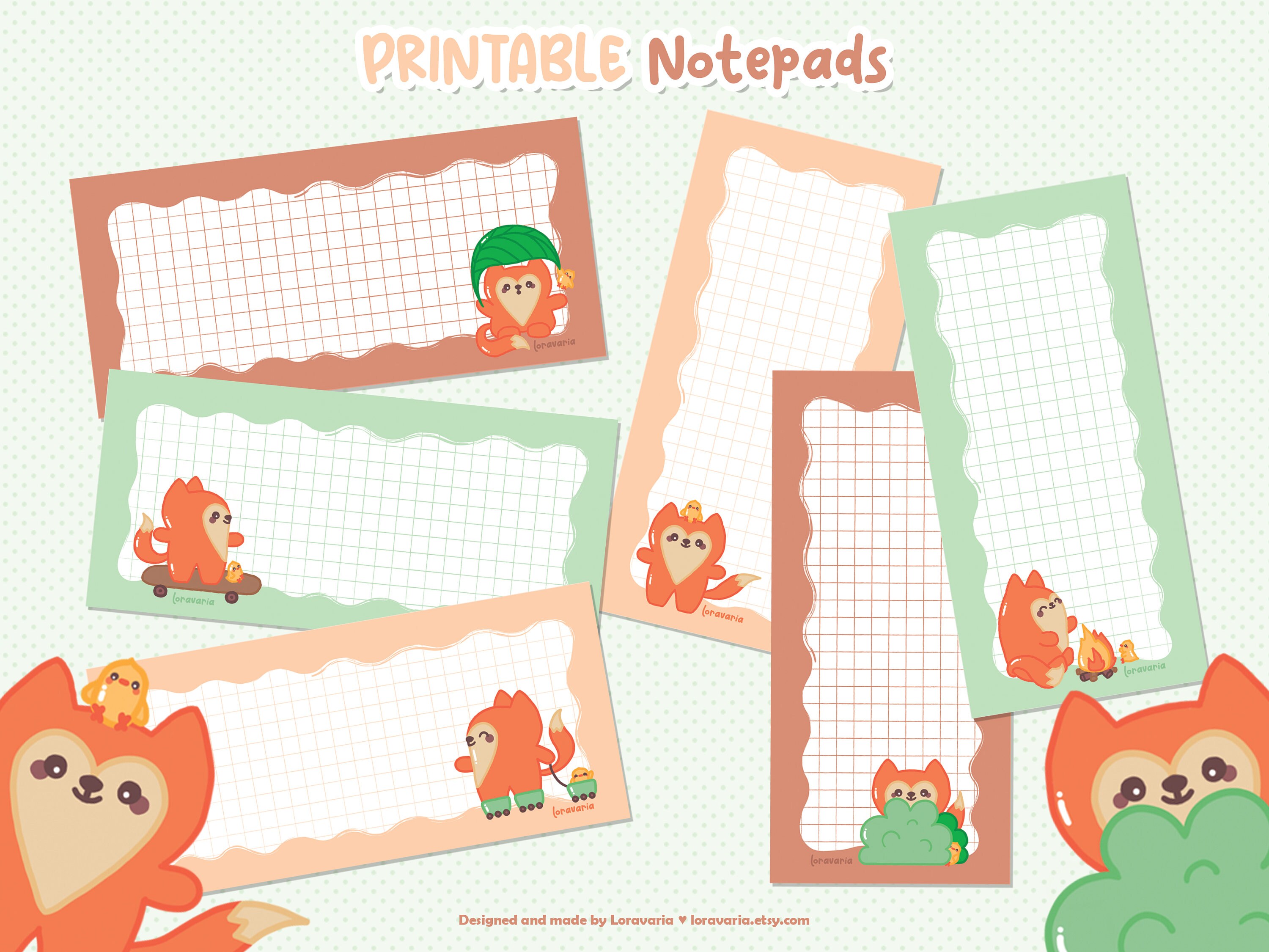 Printable Fox Notepads, Fox Themed Pdf to Download, Digital Fox Memo ...