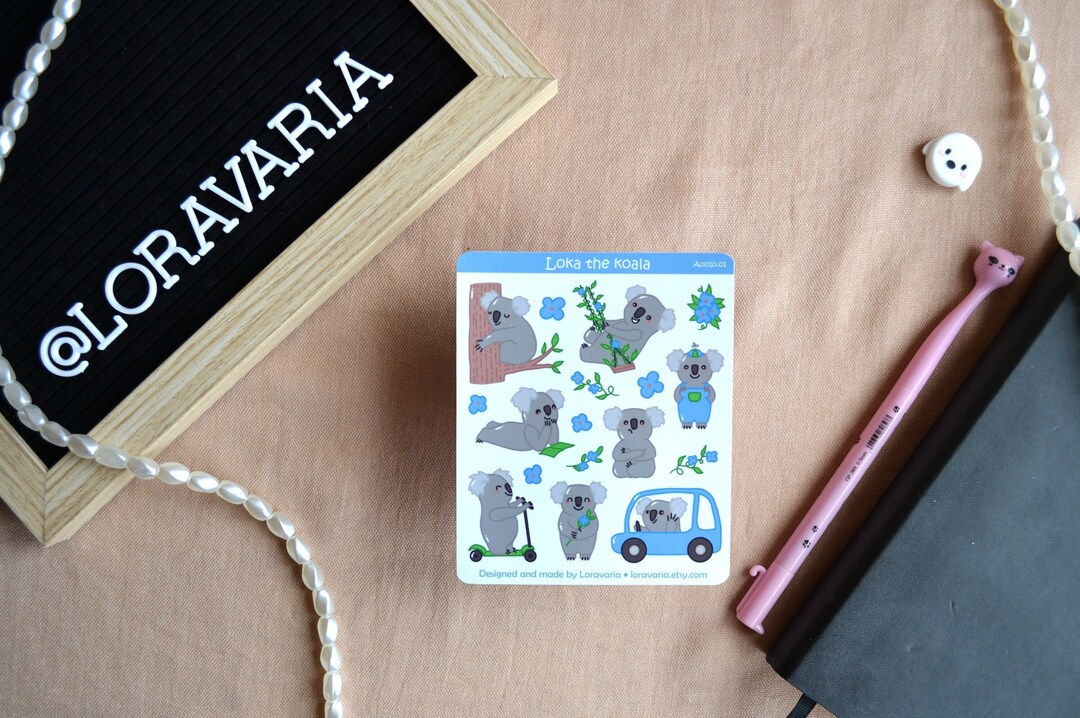 Loka the Koala Sticker Sheet, Kawaii Stickers for Bullet Journaling and ...