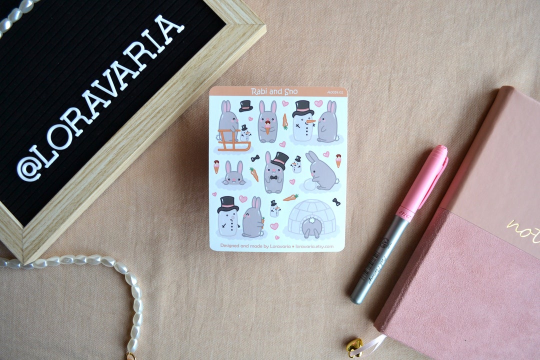 Rabi and Sno Sticker Sheet, Kawaii Bunny Sticker Sheet Kawaii Stickers ...