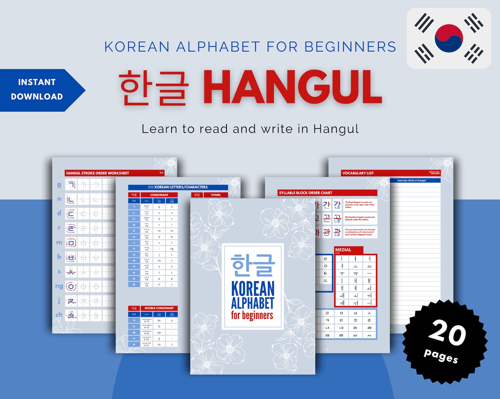 Hangul Korean Alphabet Learn Reading Writing Korean Stroke Order ...