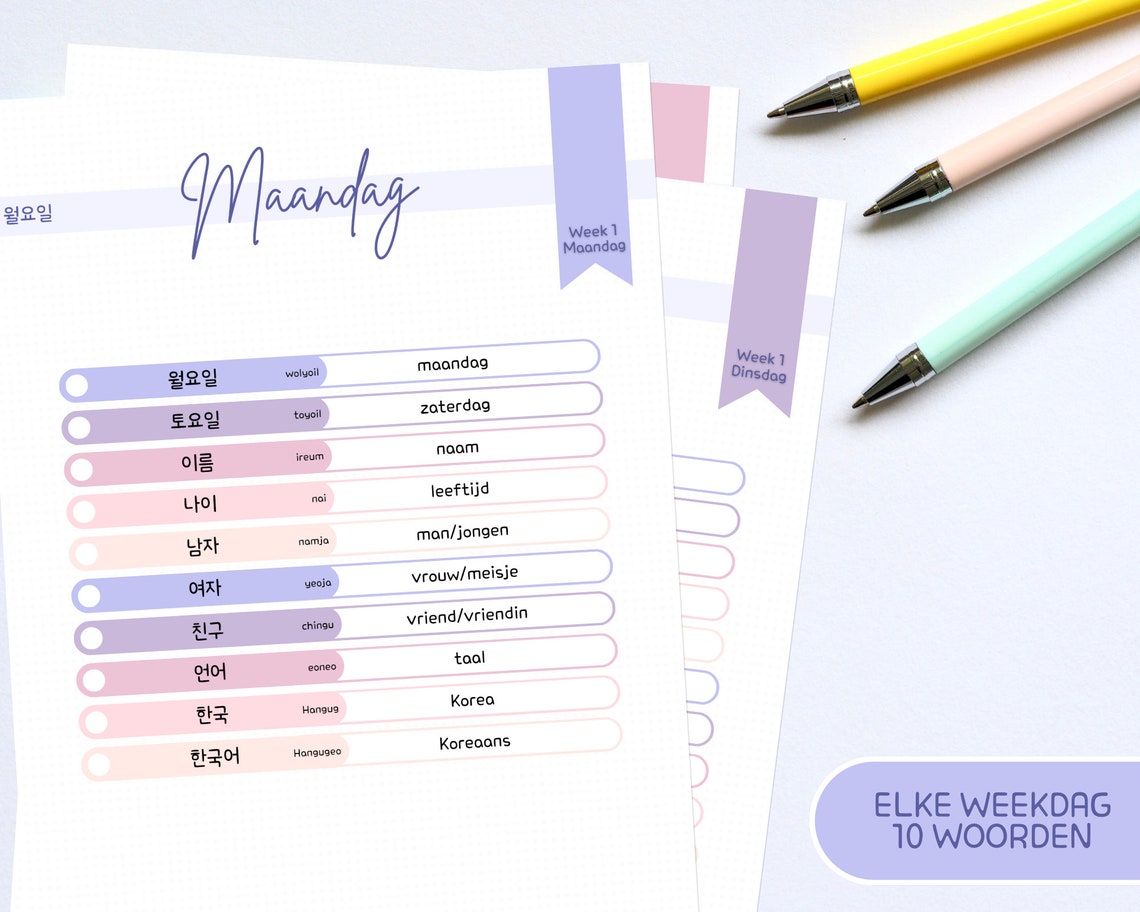Korean Vocabulary Bundle Korean Dutch Digital Worksheets Puzzles ...