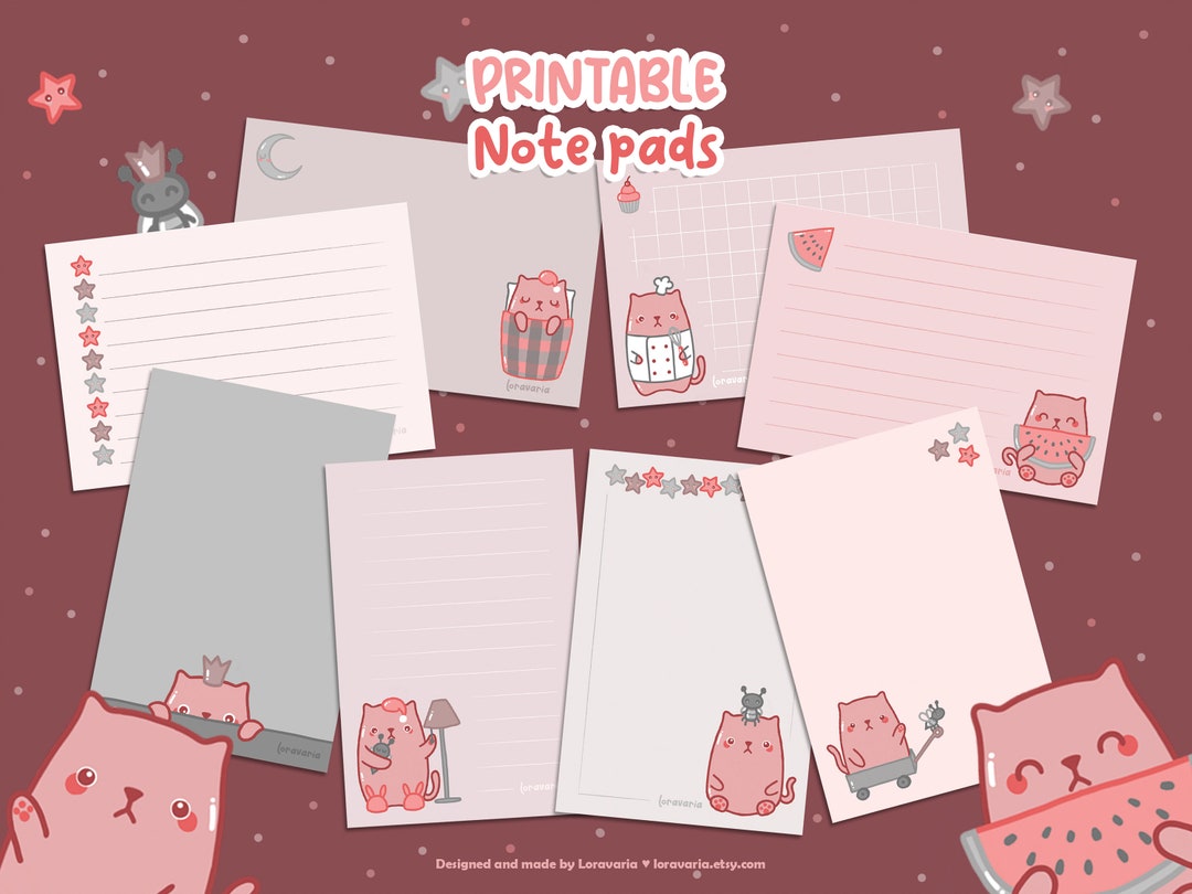 Printable Kawaii Cat Notepads, Pink Memo Pads, A4 Sheet to Download and ...