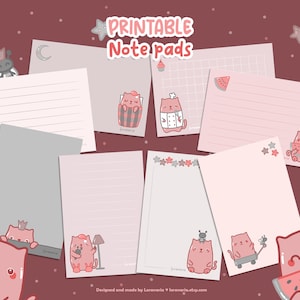 Printable Kawaii Cat Notepads, Pink Memo Pads, A4 Sheet to Download and ...