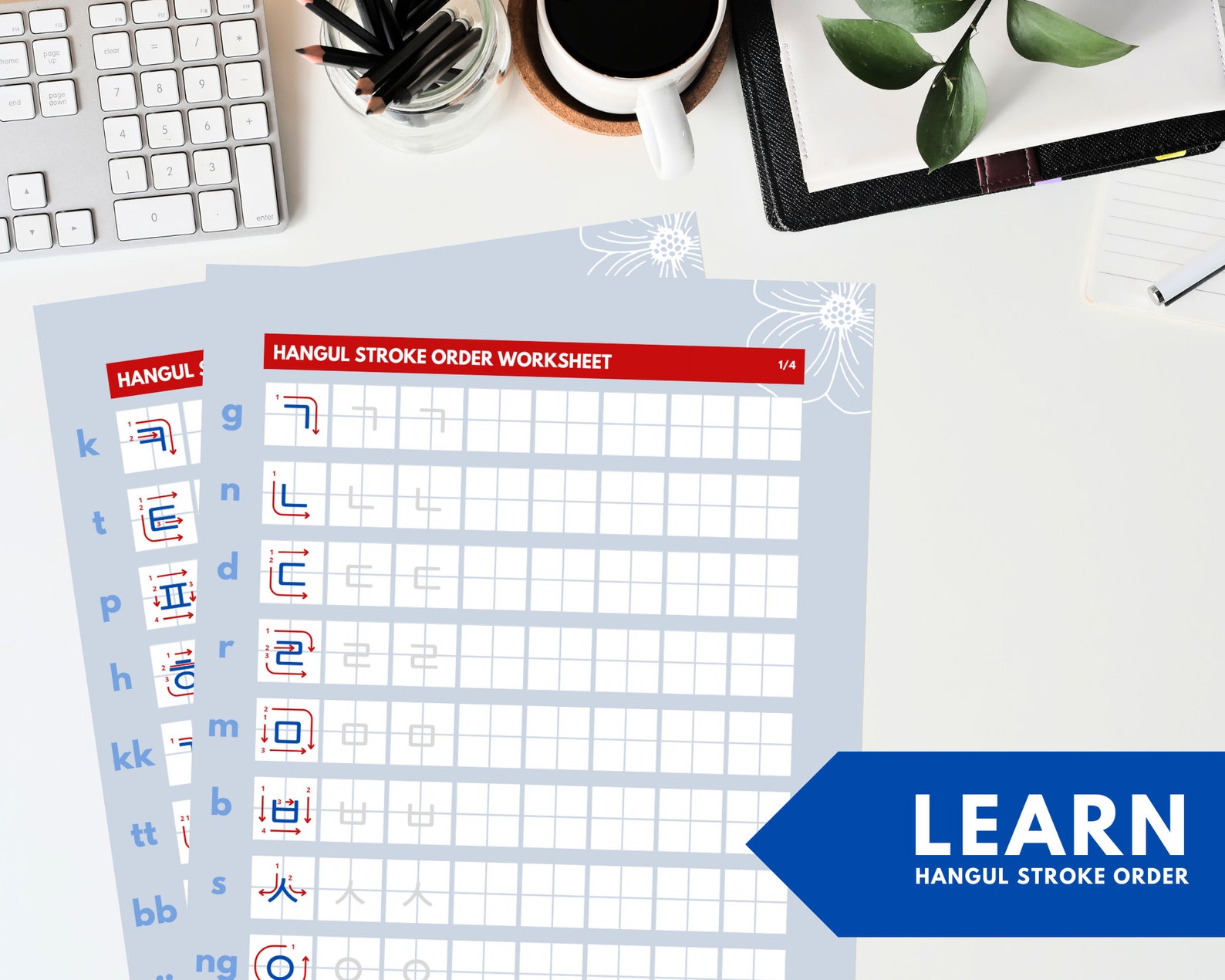 Hangul Korean Alphabet Learn Reading Writing Korean Stroke Order ...