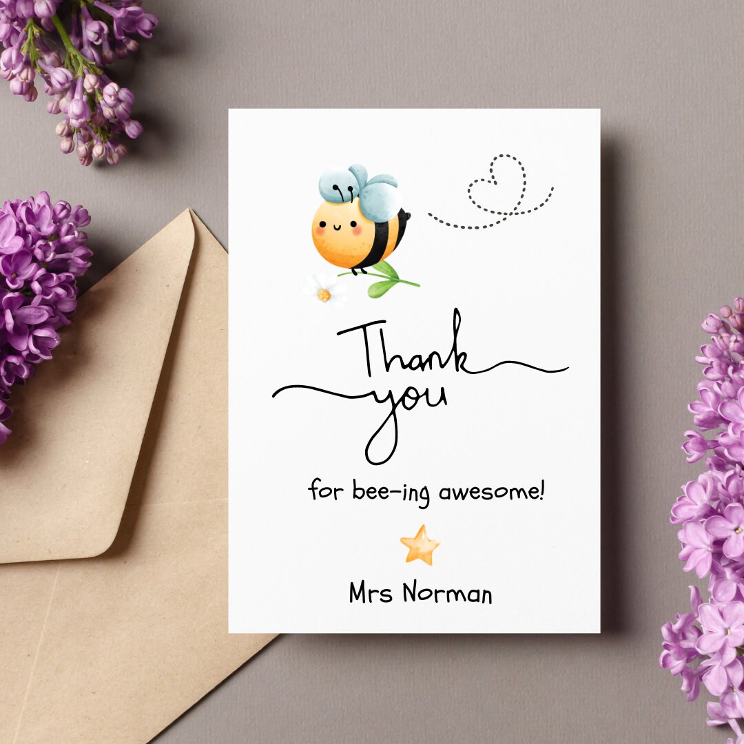 Bee Thank You Teacher Card Bee Card Thank You Teacher - Etsy