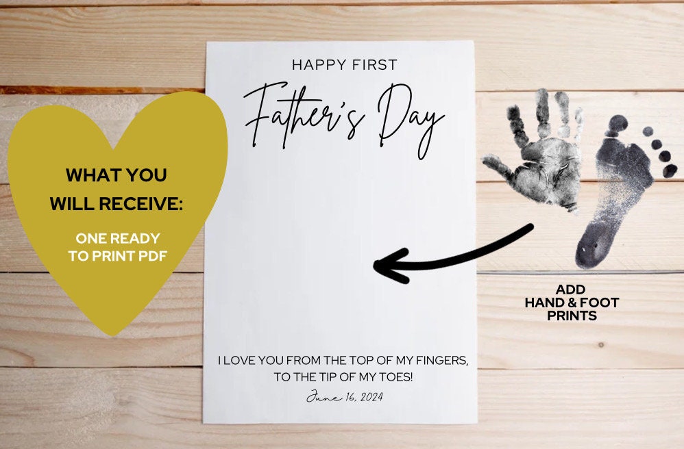 Printable First Father’s Day Handprint and Footprint Craft, 2024 Father ...
