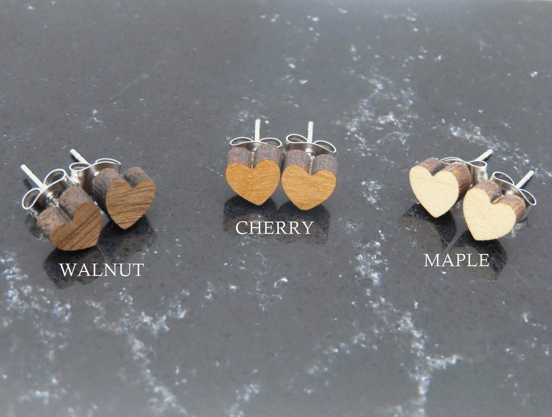 Heart Stud Wood Earrings 7 Mm Studs Solid Walnut Studs Solid Maple Studs Solid Cherry Studs ...