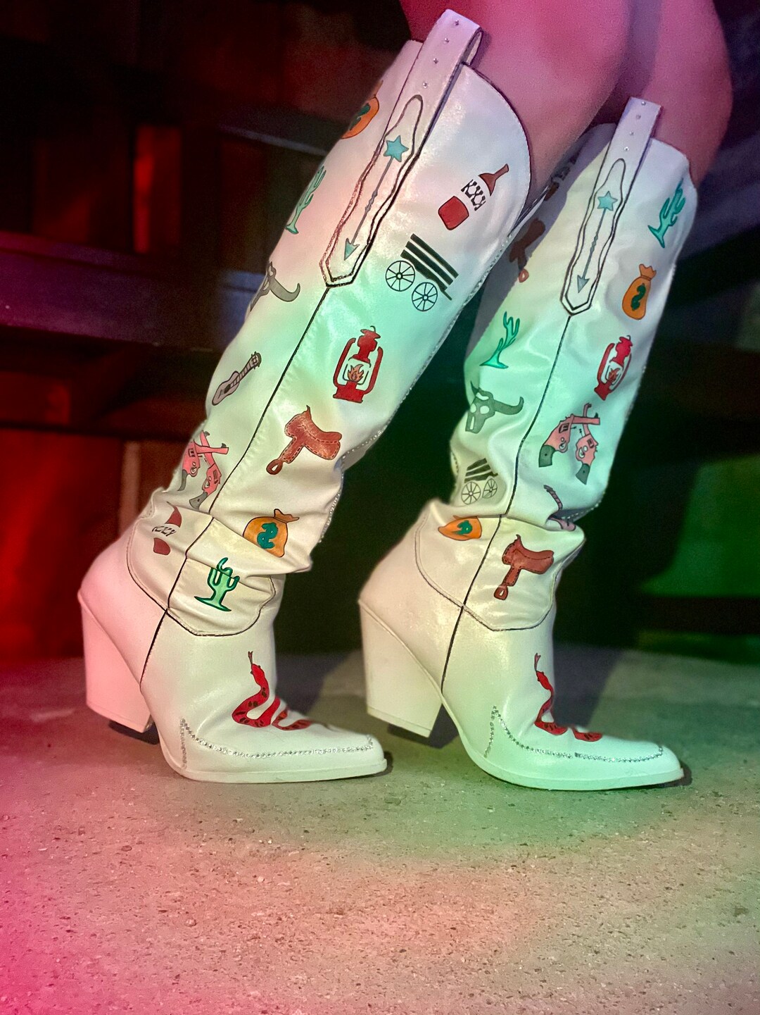 Handmade Women's Cowboy High Heel Boots - Embellished One of a Kind ...