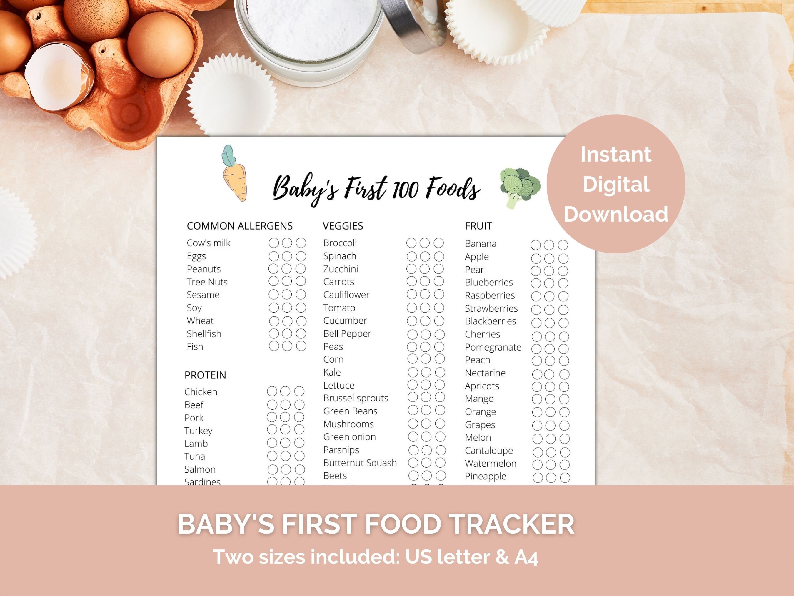 Baby's First Foods Tracker, Baby-led Weaning Food Tracker, Baby Food ...