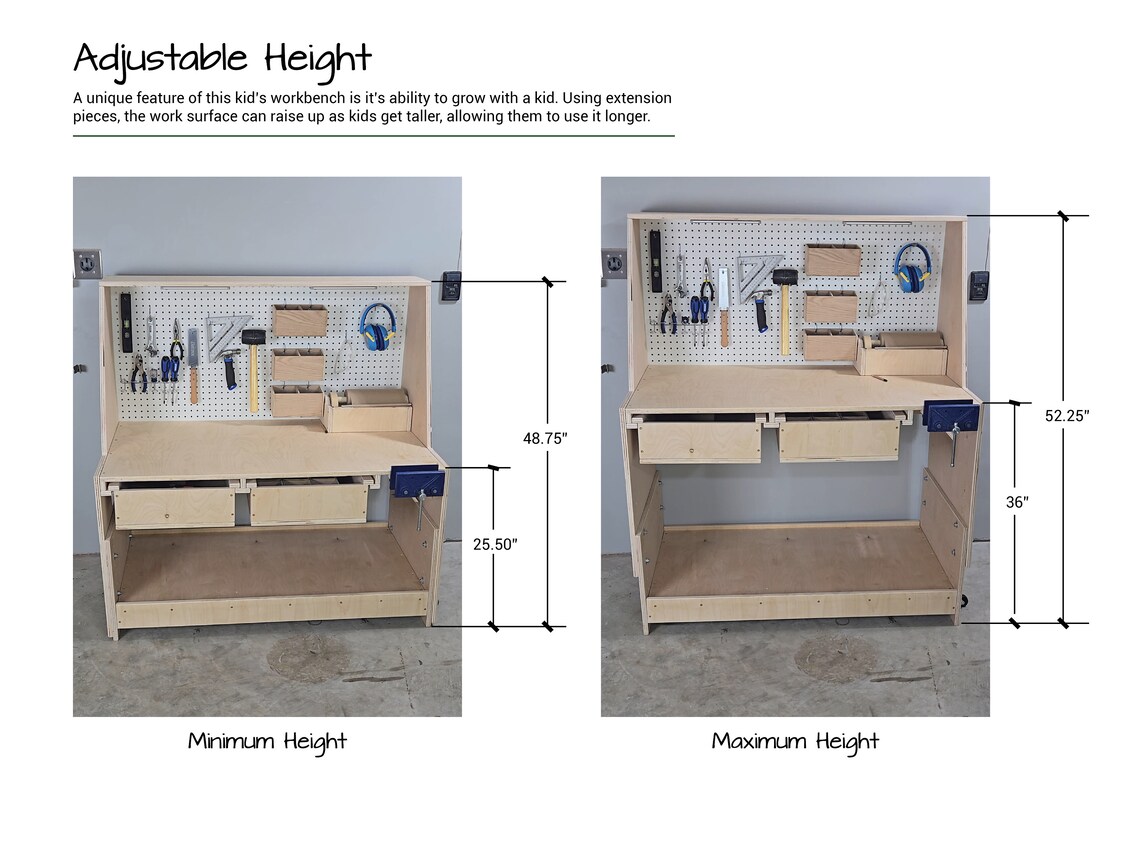 Adjustable Kid Workbench DIY Kid's Workbench DIY Woodworking Plans ...