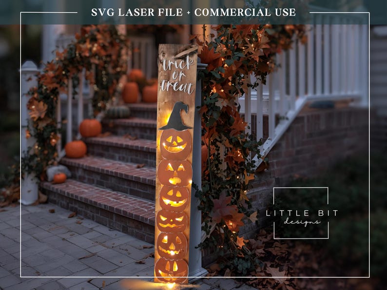 Halloween Porch Leaner SVG, Trick or Treat Stacked Pumpkins, Laser Cut ...