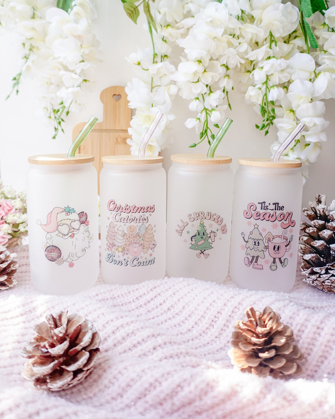 Christmas Coffee Jar, Holiday Iced Coffee Glass, Winter Iced Coffee ...