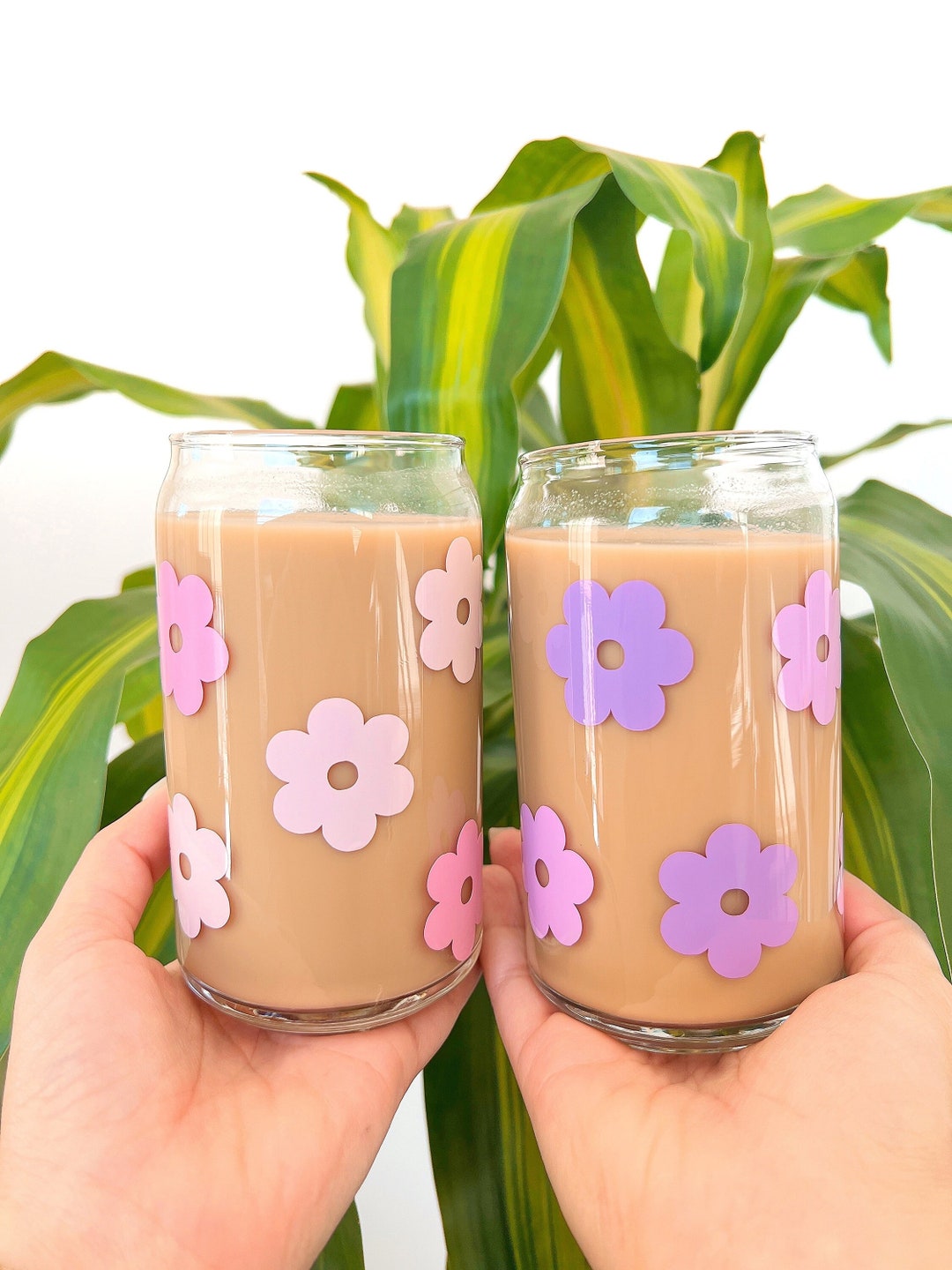 Flower Cup Iced Coffee Cup Daisy Soda Can Glass Retro Flower - Etsy