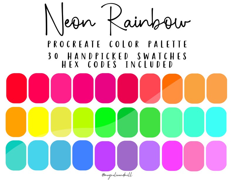 Neon Rainbow Procreate Color Palette: 30 Swatches (digital Download) - Etsy