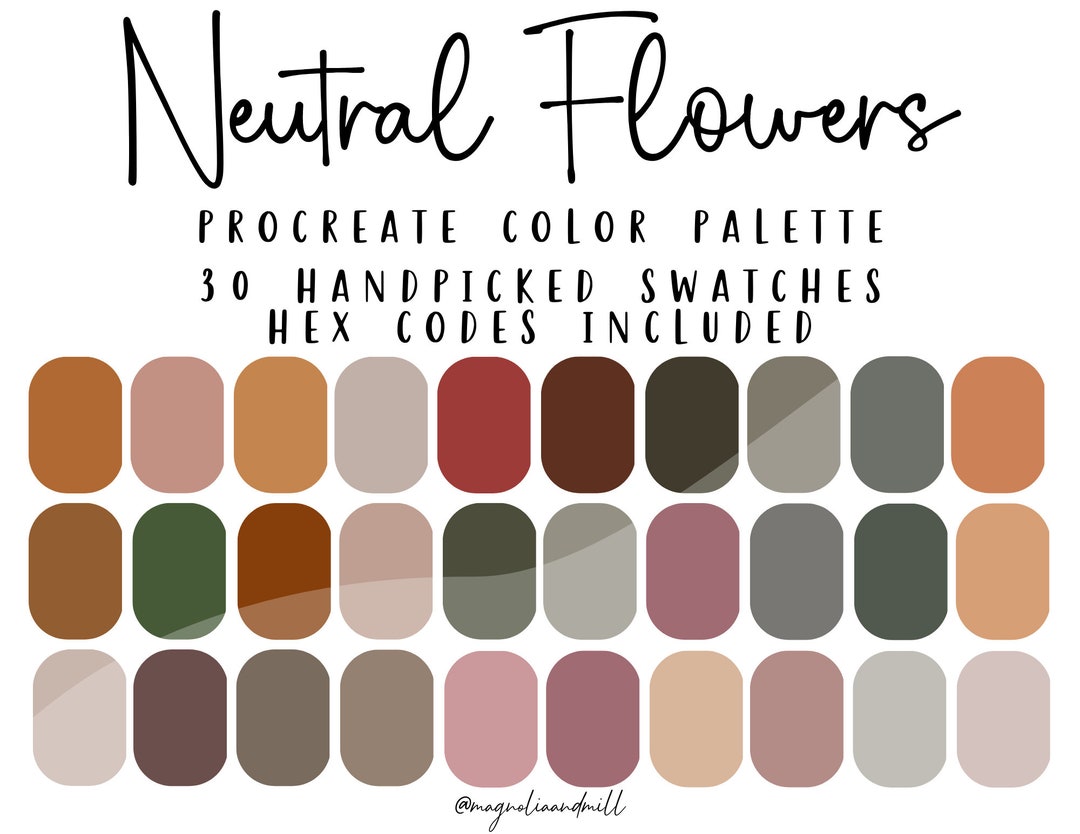 Neutral Florals Procreate Color Palette: 30 Earthy Swatches (digital ...
