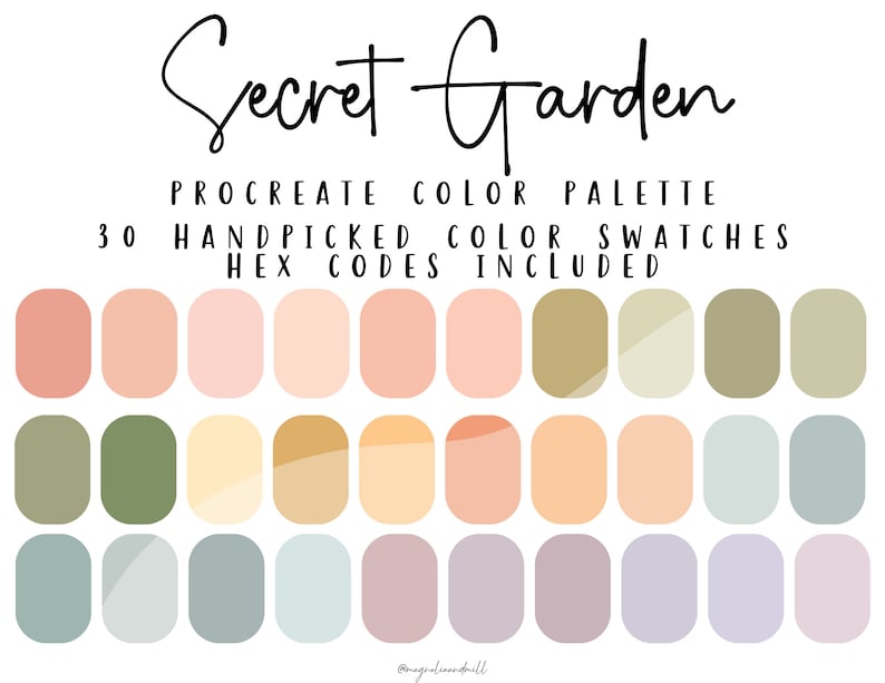 Secret Garden Procreate Color Palette | HEX Codes Included | 30 ...