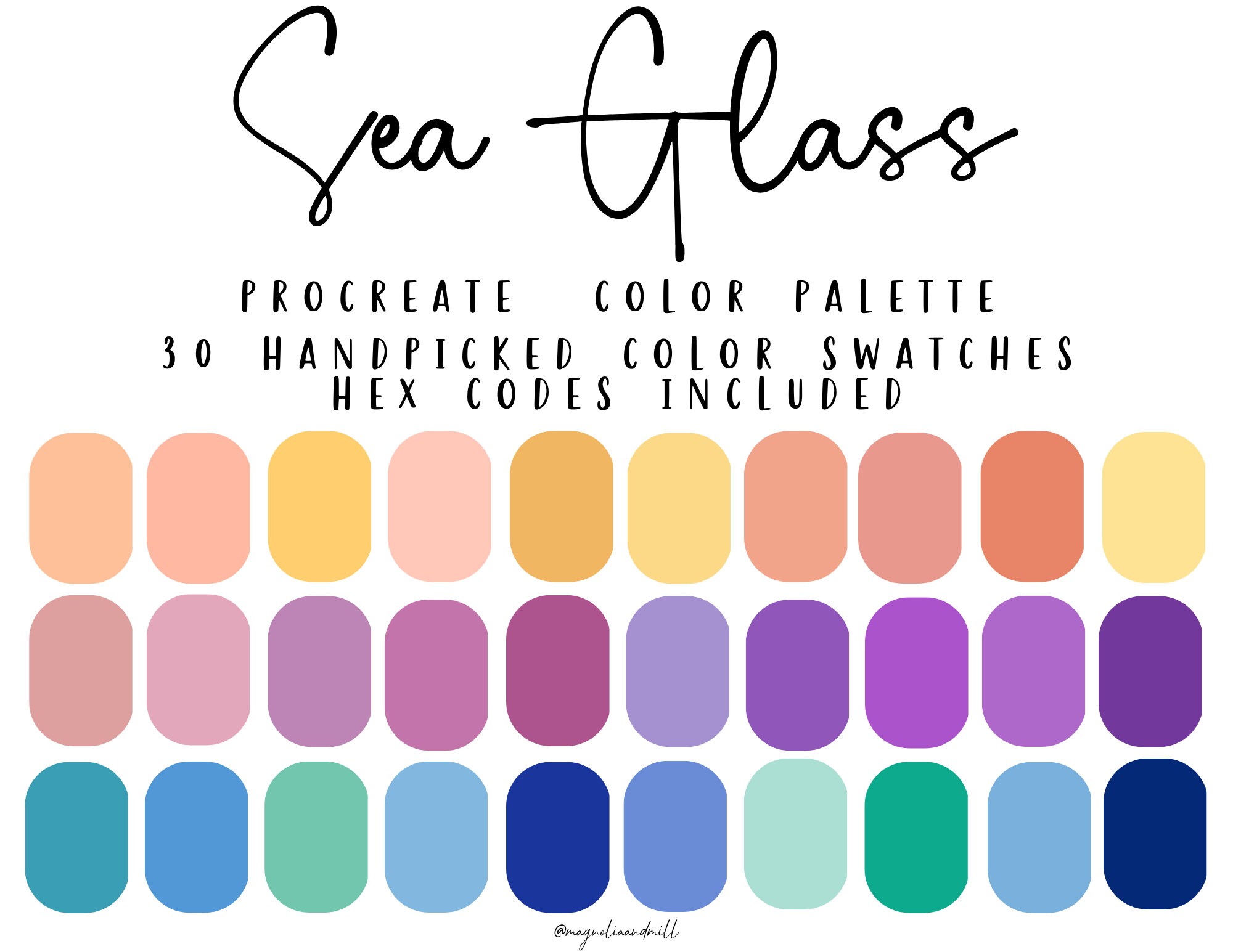 Sea Glass Procreate Color Palette | 30 Color Swatches | Pastels ...