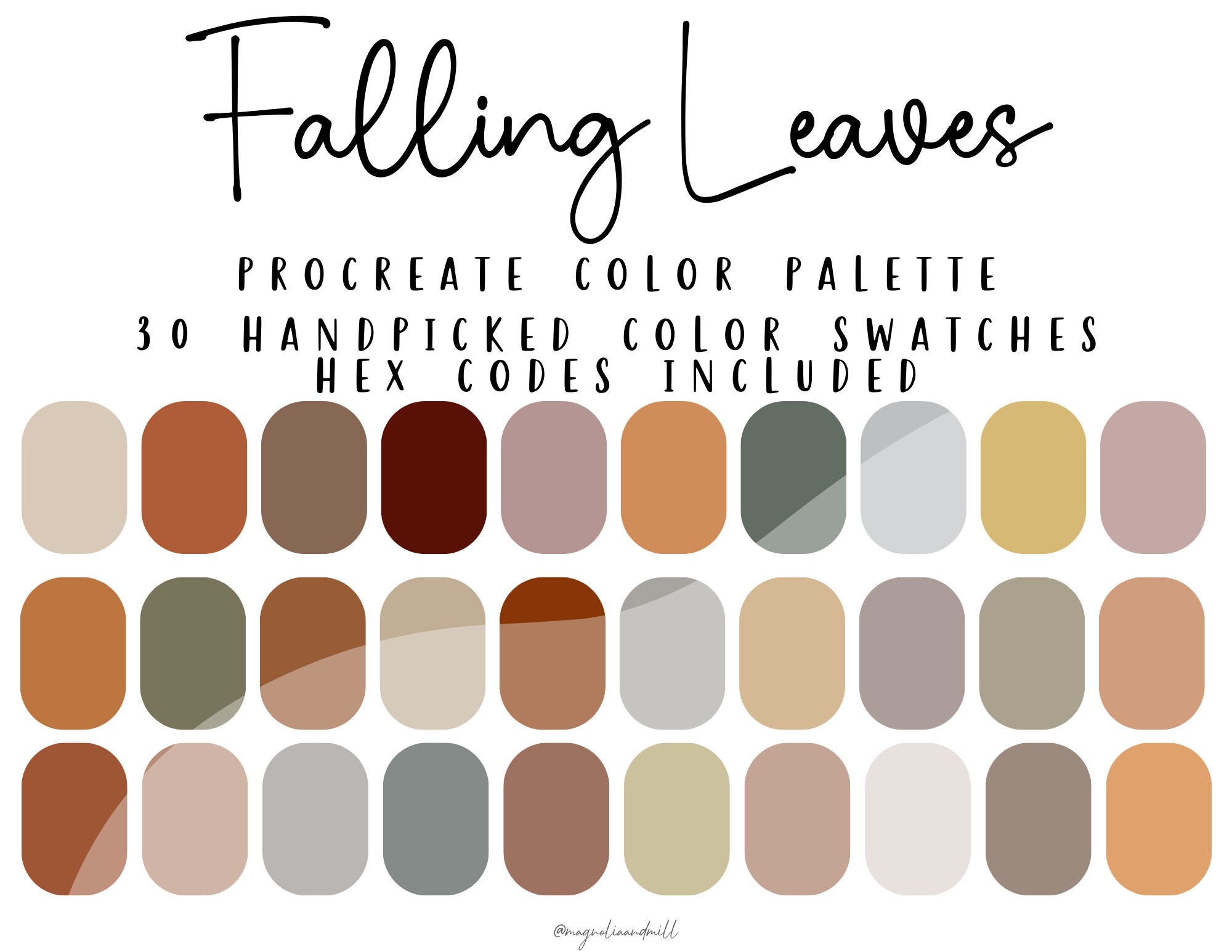 Falling Leaves Procreate Color Palette HEX Codes Included 30 Handpicked ...
