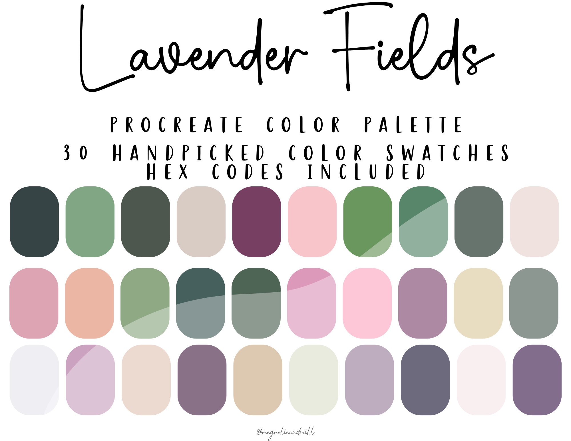 Lavender Fields Procreate Color Palette HEX Codes Included 30 ...