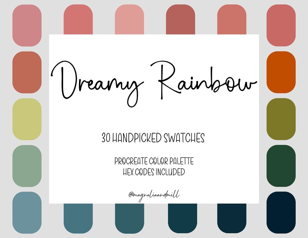 Dreamy Rainbow Procreate Color Palette 30 Color Swatches - Etsy