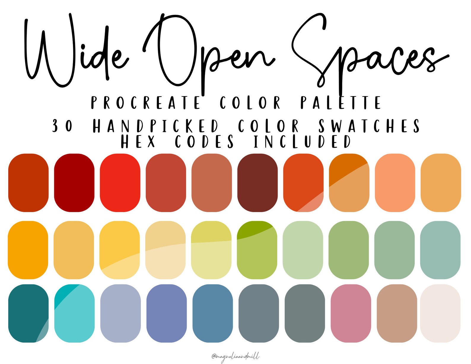Wide Open Spaces Procreate Color Palette HEX Codes Included 30 Handpicked Swatches - Etsy