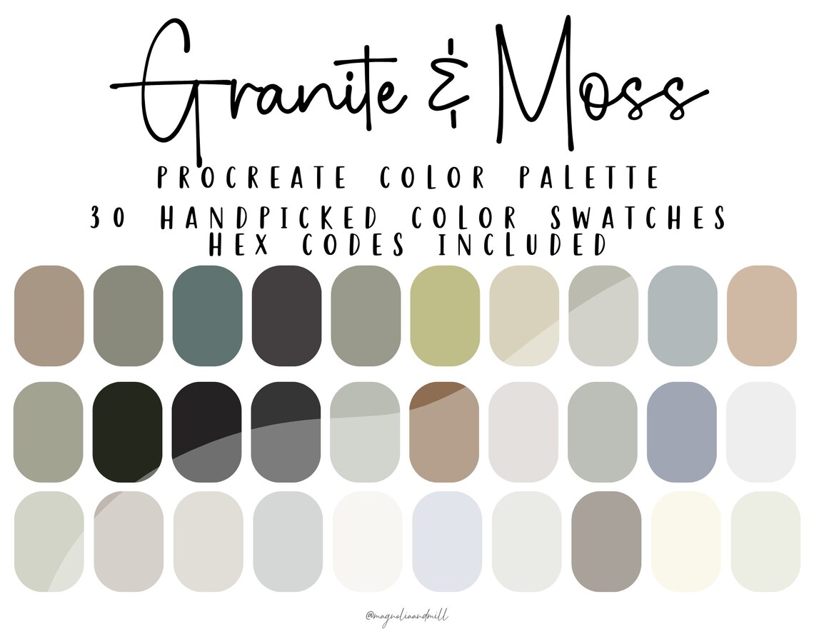 Granite & Moss Procreate Color Palette | HEX Codes Included | 30 ...