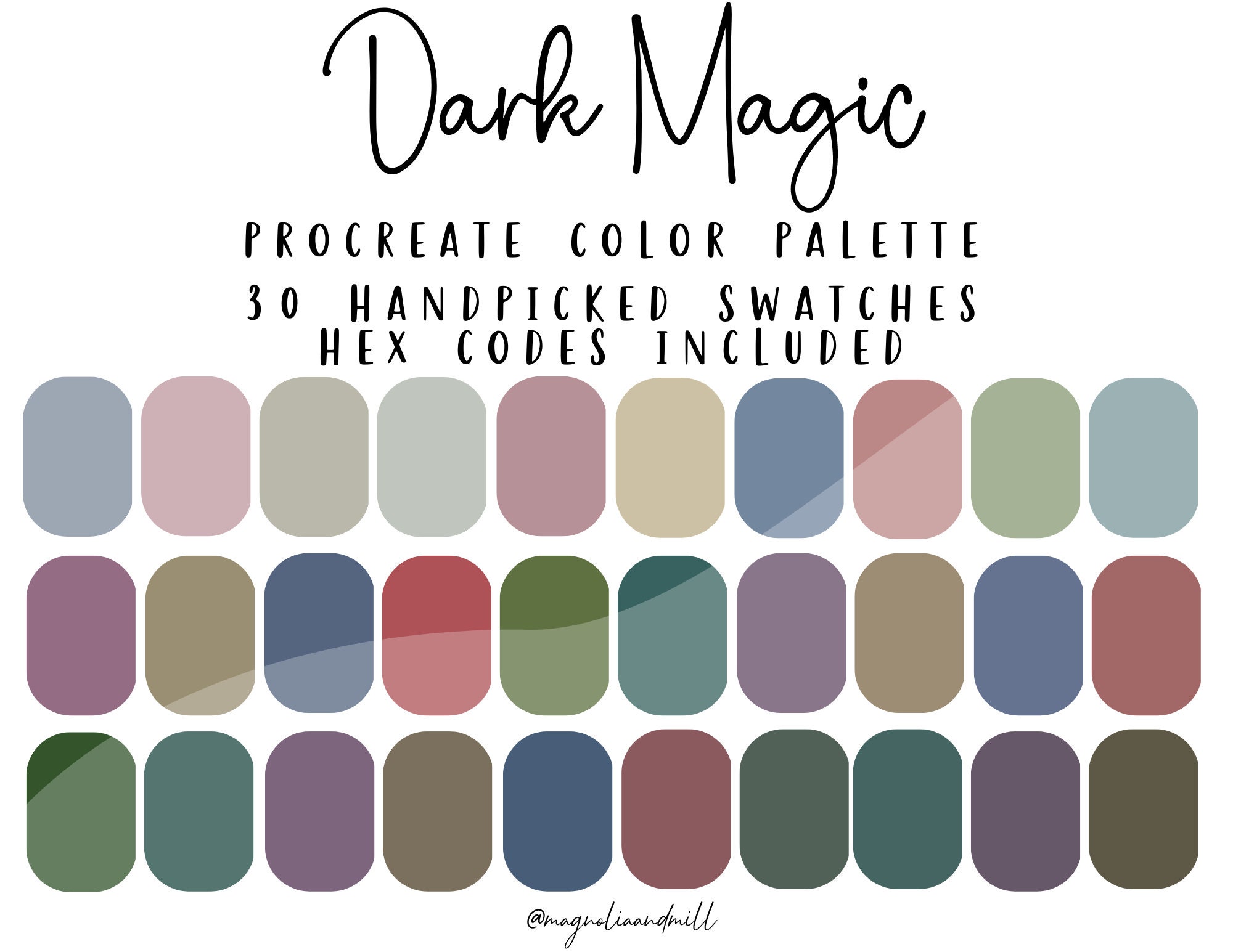 Dark Magic Procreate Color Palette | 30 Color Swatches | Dark Neutral ...