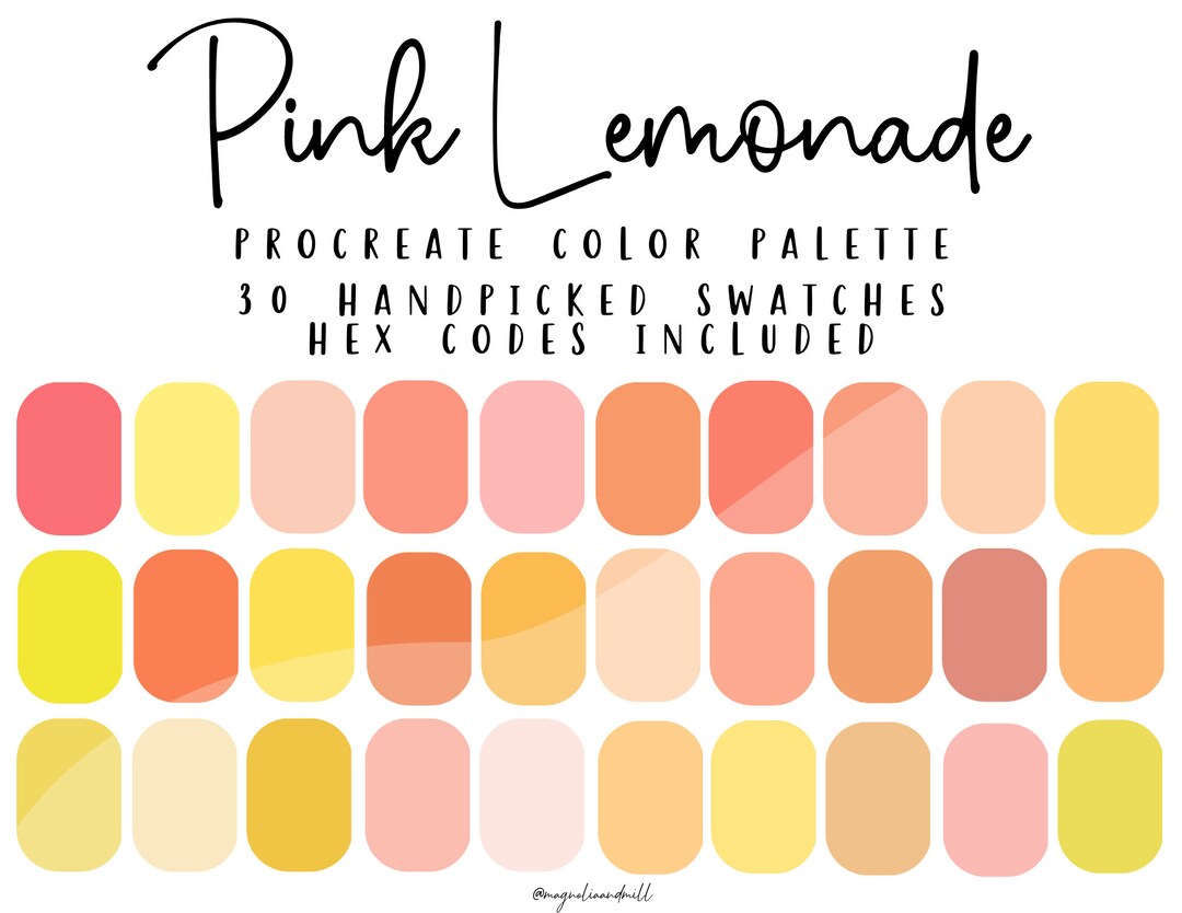 Pink Lemonade Procreate Color Palette | HEX Codes Included | Canva ...