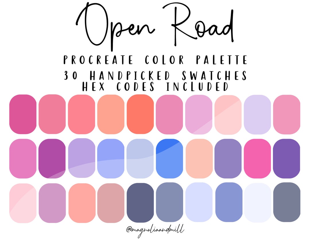 Open Road Procreate Color Palette | 30 Color Swatches | Sunset Color ...