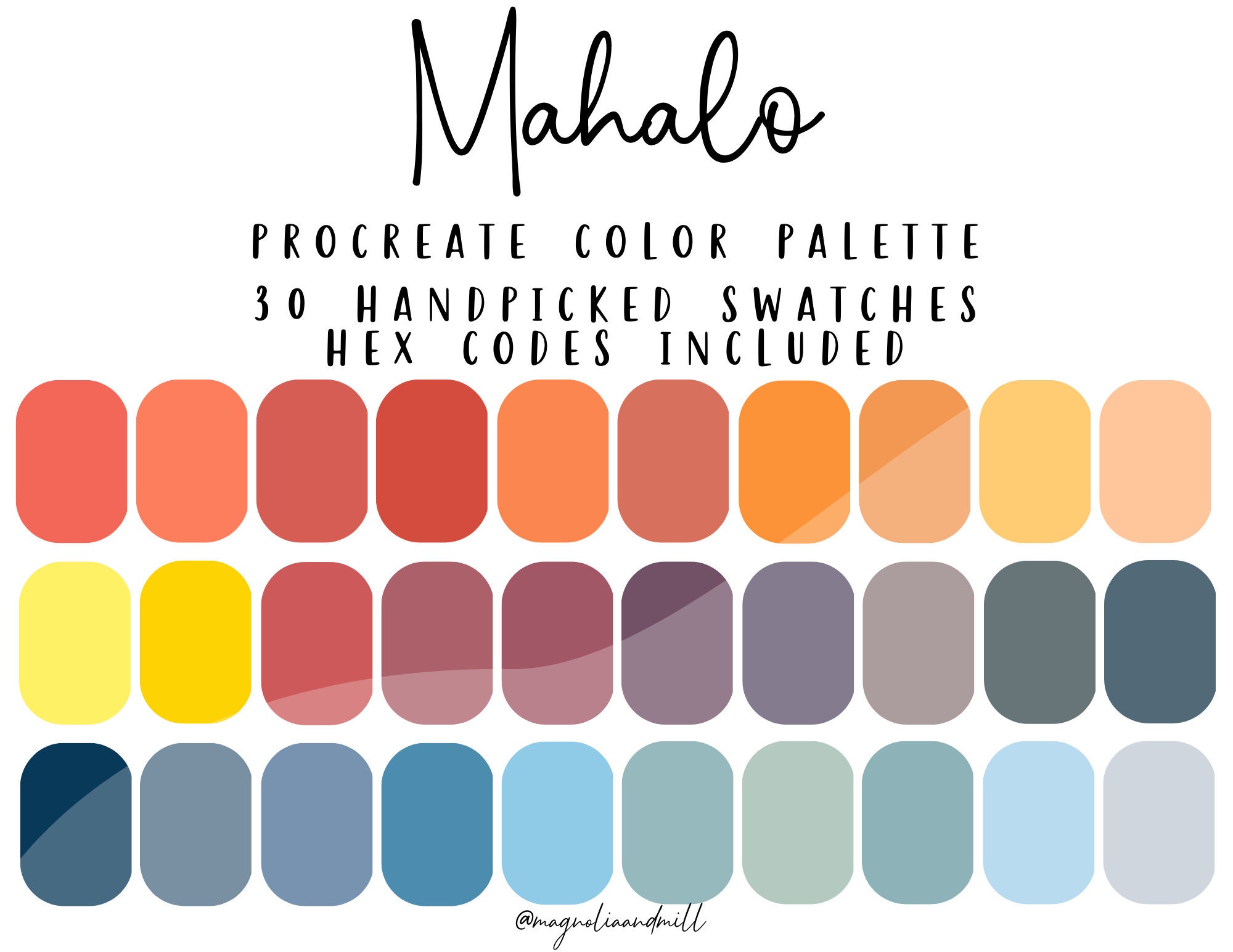 Mahalo Procreate Color Palette | 30 Color Swatches | Sunset Inspired ...
