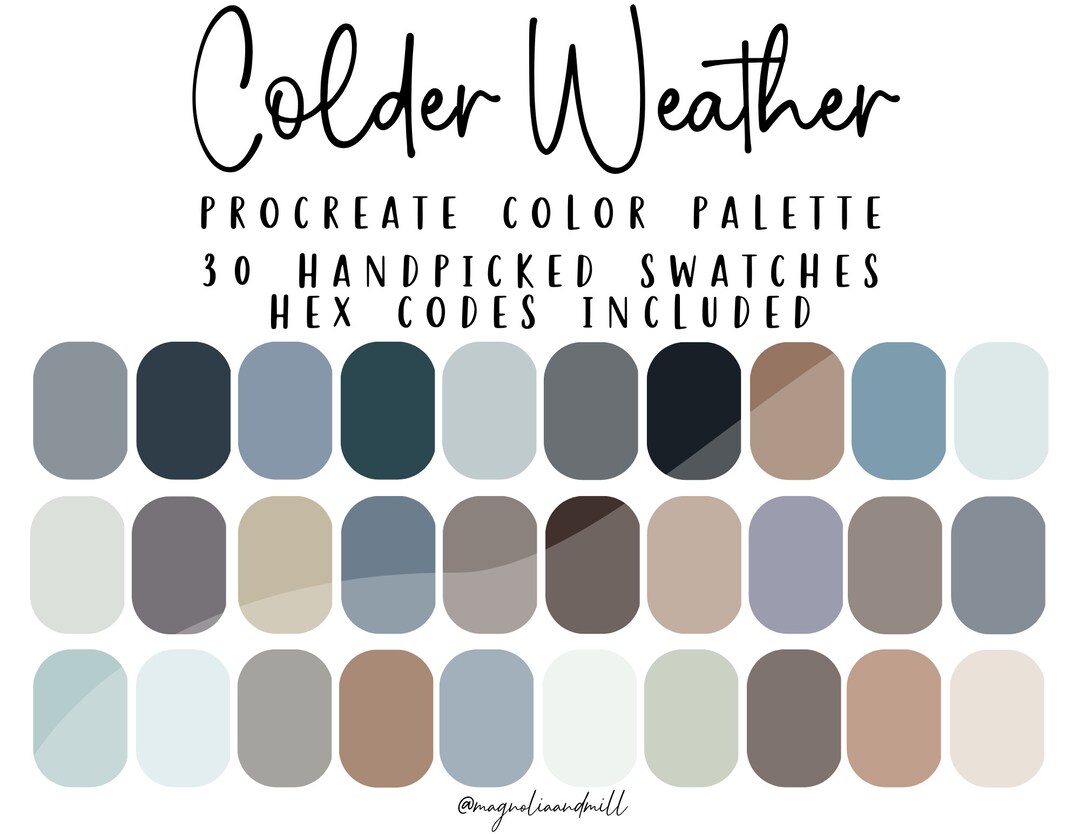 Colder Weather Procreate Color Palette | 30 Color Swatches | Winter ...