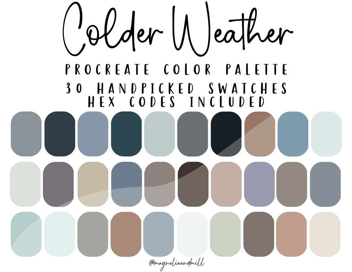 Colder Weather Procreate Color Palette 30 Color Swatches Winter ...