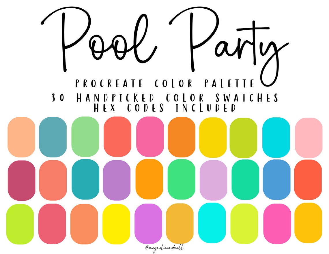 Pool Party Procreate Color Palette | 30 Handpicked Swatches | Summer ...