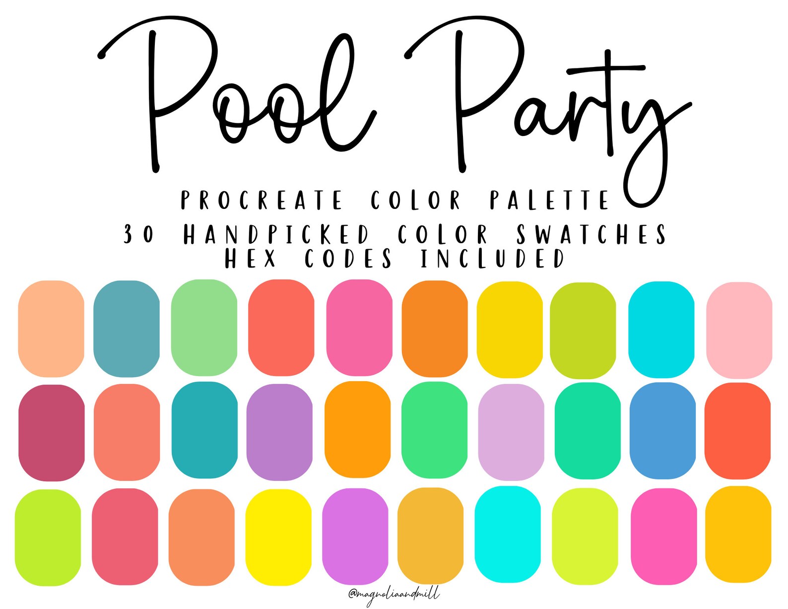 Pool Party Procreate Color Palette | 30 Handpicked Swatches | Summer ...