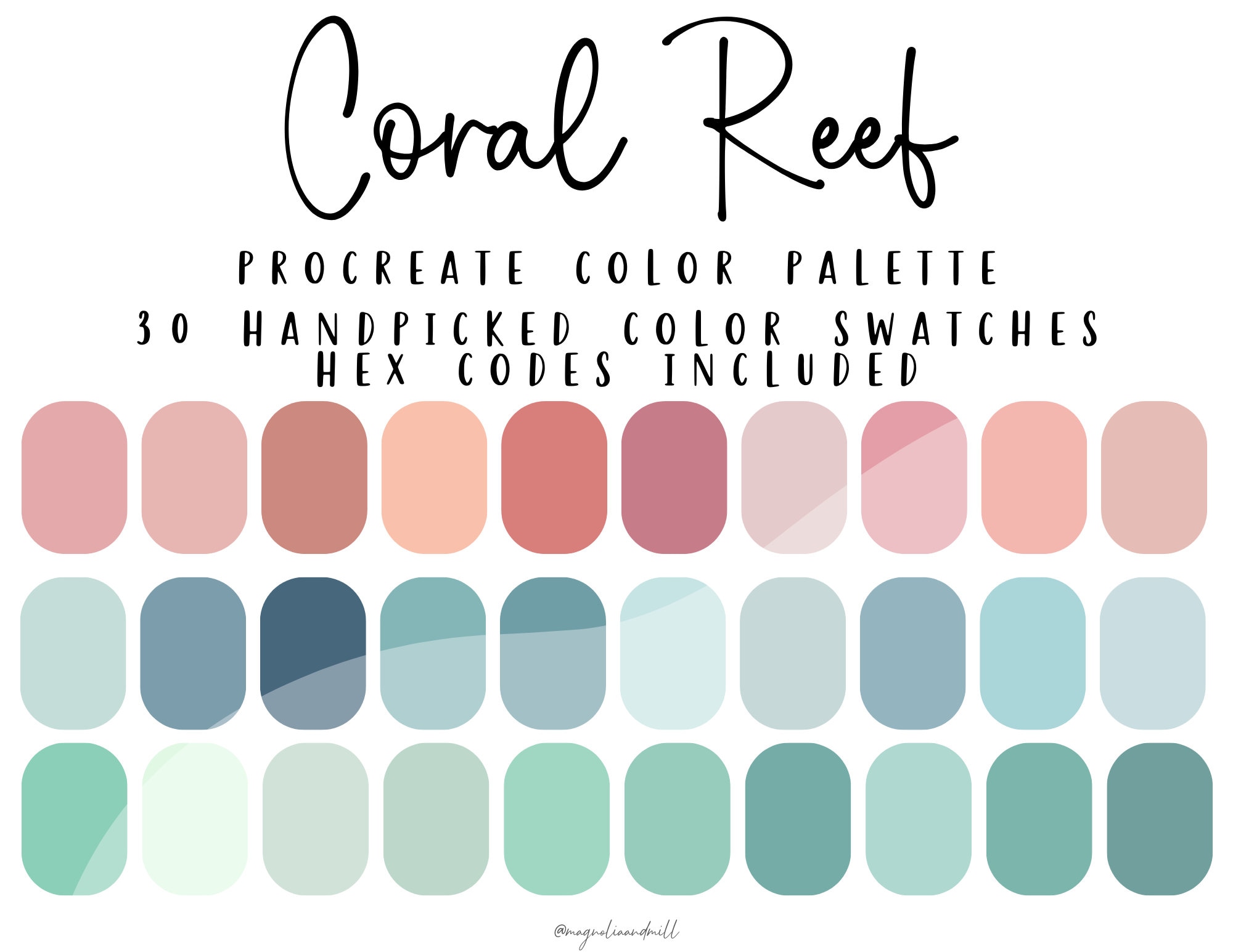 Coral Reef Procreate Color Palette | HEX Codes Included | 30 Handpicked ...