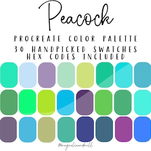 Peacock Procreate Color Palette | 30 Color Swatches | Cool Colors ...
